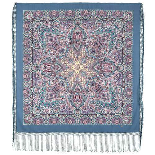 Платок Павловопосадская платочная мануфактура,148х148 см, голубой, бежевый
