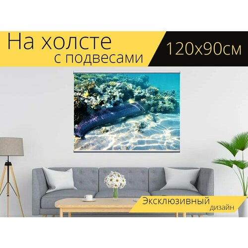 Картина на холсте "Мурена, коралловый риф, море" с подвесами 120х90 см. для интерьера