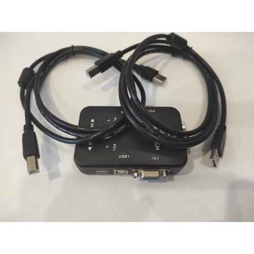 Комплект KVM переключатель VGA 2х1 USB 2.0 + 2 USB кабеля type A-type B /VConn/