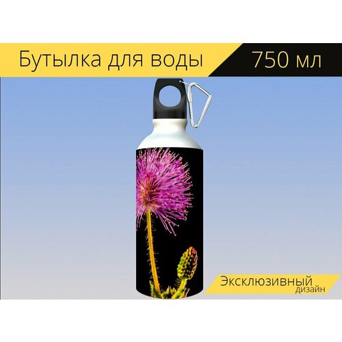 Бутылка фляга для воды "Маленький цветок, цветок, фиолетовый розовый" 750 мл. с карабином и принтом