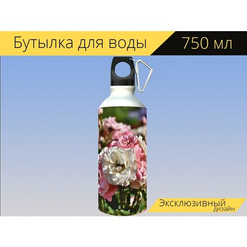 Бутылка фляга для воды "Цветы, розы, лепестки" 750 мл. с карабином и принтом