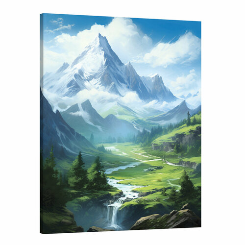 Интерьерная картина 50х70 "Горы и зелень: оазис в высоте"