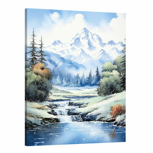 Интерьерная картина 50х70 "Пейзаж с горами и рекой"
