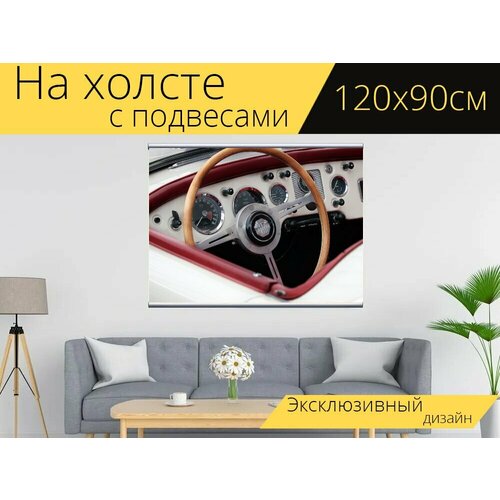 Картина на холсте "Автомобиль, старинный автомобиль, ретро" с подвесами 120х90 см. для интерьера