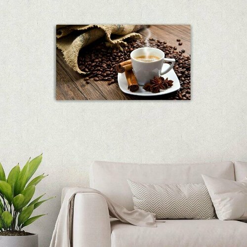 Картина на холсте 60x110 LinxOne "Чашка кофе с корицей" интерьерная для дома / на стену / на кухню / с подрамником