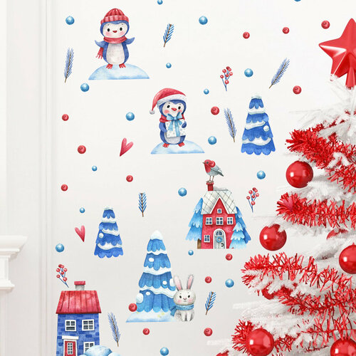 Новогодние интерьерные наклейки VEROL "Зимний городок" пленка самоклеящаяся на стену, декоративные наклейки для декора, оформление праздника