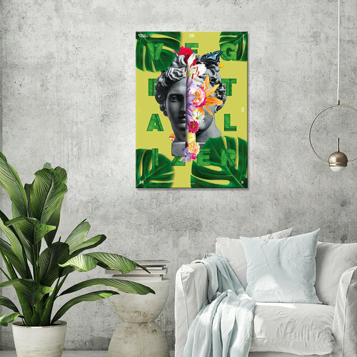 Интерьерная картина на холсте - Аполлон листья монстеры зелёный фон 30х40