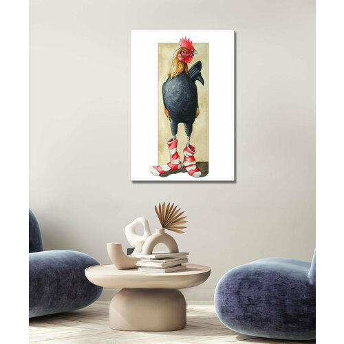 Картина - Курица арт, петух арт, красивые породы куриц, стилизация курица (36) 50х70