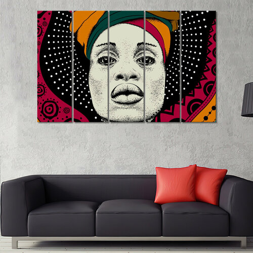 Модульная картина/Модульная картина на холсте/Модульная картина в подарок/африканка в тюрбане - an african woman in a turban 150х100