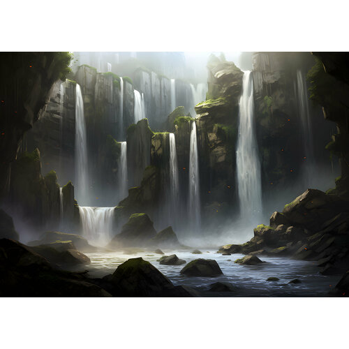 Постер - "Шумные водопады рек"на холсте/ А3 / в тубусе без рамы