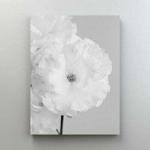 Интерьерная картина на холсте "Белый цветок ЧБ", размер 22x30 см