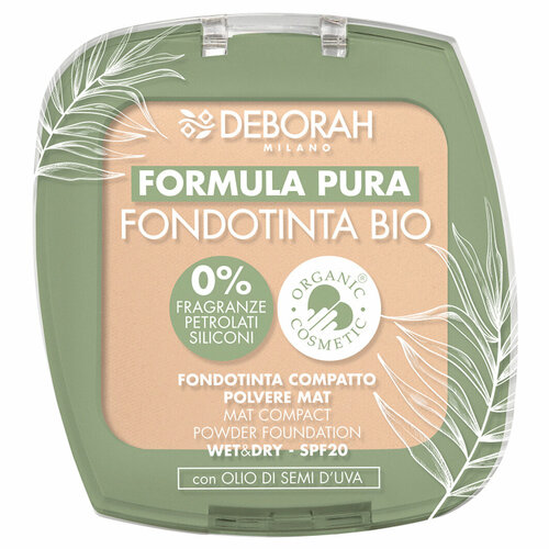 Deborah Milano Пудра для лица, Тональная основа для лица Formula Pura Fondotinta Bio, тон 01 белоснежный