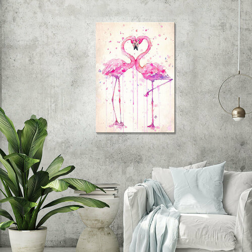 Интерьерная картина на холсте - розовые фламинго любовь акварель 40х60