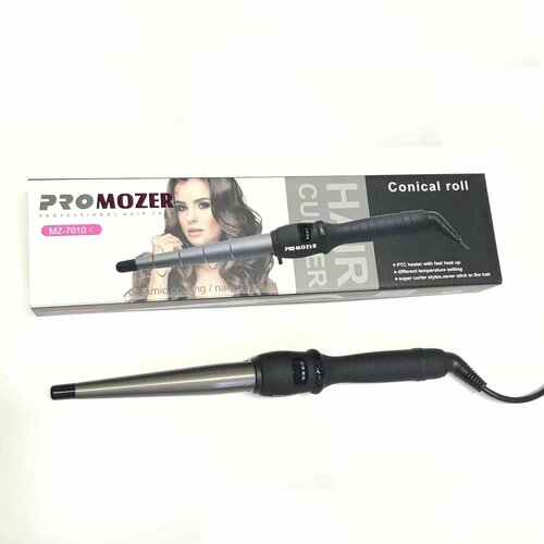 Плойка для волос ProMozer MZ-7010C, конусная форма, черный цвет, 1 шт