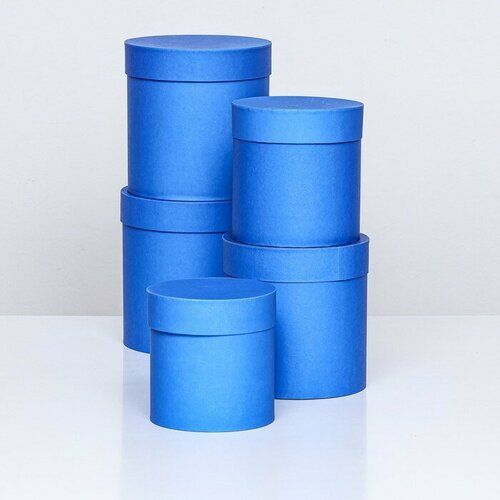 Набор круглых коробок 5 в 1 Синий, 13 х 13,5 -195 х 23 см
