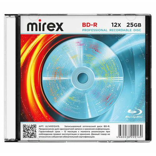 Диск для записи Blu-ray, Mirex Slim 12X, 25GB