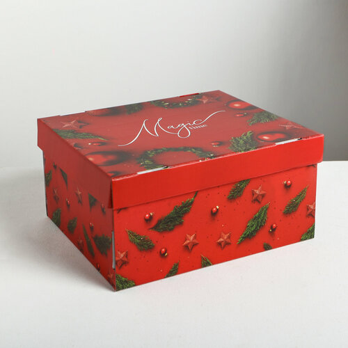 Коробка подарочная Дарите счастье Magic time, 30x15x24.5 см, зеленый/красный