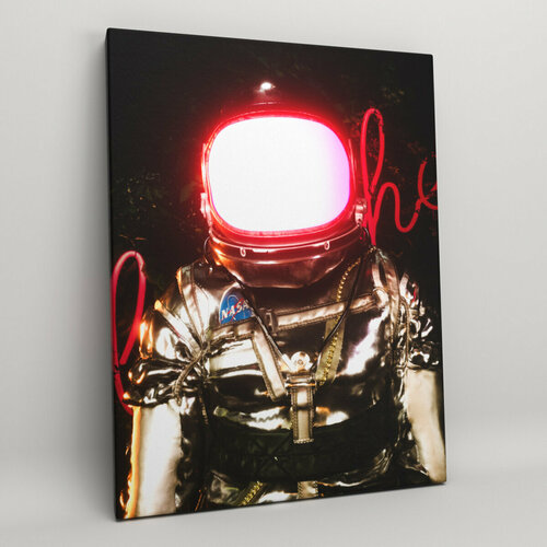 Картина на холсте (интерьерный постер) "Неоновый космонавт" арт, с деревянным подрамником, размер 45x60 см