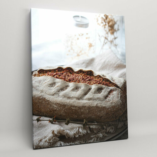Картина на холсте (интерьерный постер) "Ржаной хлеб - выпечка", с деревянным подрамником, размер 45x60 см