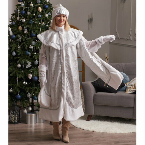 Бока С Взрослый новогодний костюм Снегурочка Боярская, 44-48 размер, серебряный 2218