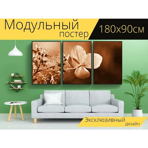 Модульный постер "Цветок, завод, лист" 180 x 90 см. для интерьера