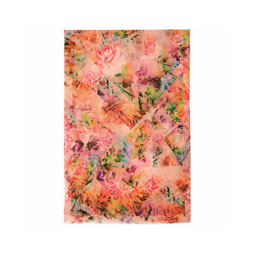 Палантин Павловопосадская платочная мануфактура,230х80 см, серый, розовый
