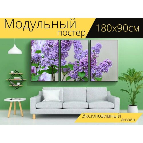 Модульный постер "Сирень, весна, цветы" 180 x 90 см. для интерьера