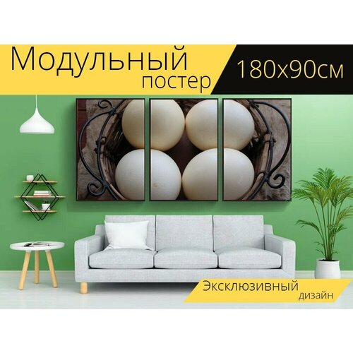 Модульный постер "Декор, отображать, страусиные яйца" 180 x 90 см. для интерьера