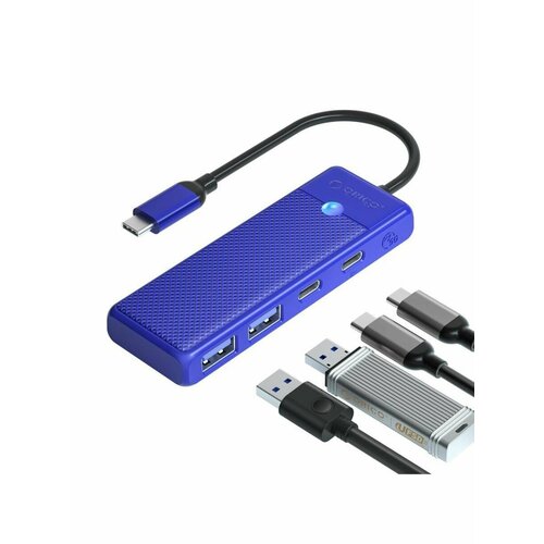 Концентратор ORICO USB-C с 2x USB-A, 1xUSB-C, 1xPD 100 Вт, синий (ORICO-PAPW2AC-C3-015-BL-EP)