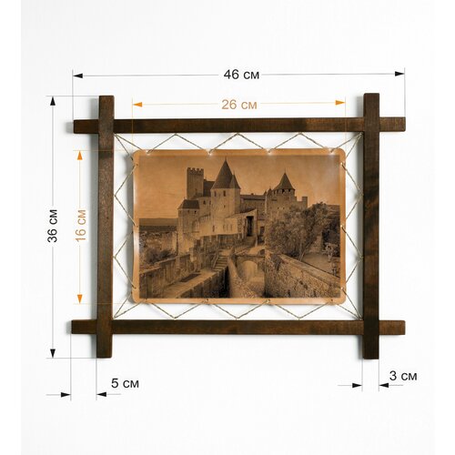 Картина Крепость Каркассон, Франция, гравировка на натуральной коже, интерьерная для украшения и декора на стену в деревянной раме, подарок, BoomGift