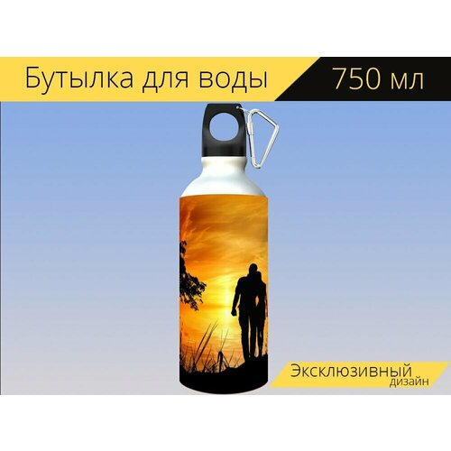 Бутылка фляга для воды "Романтический, любовь, романтика" 750 мл. с карабином и принтом