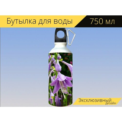 Бутылка фляга для воды "Тень лилии, лиловый цветок, садовый цветок" 750 мл. с карабином и принтом