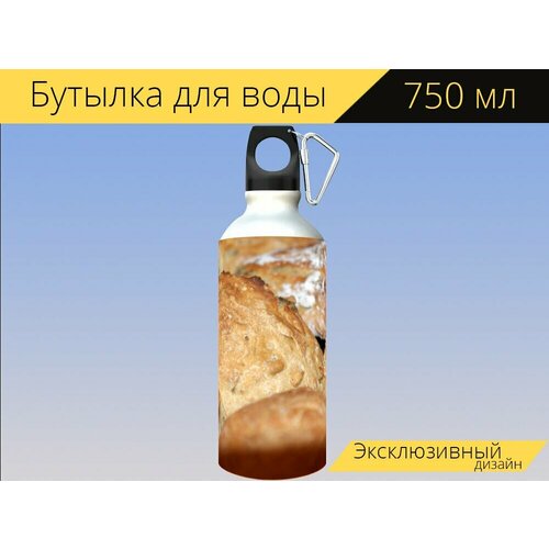 Бутылка фляга для воды "Буханка, еда, свежий" 750 мл. с карабином и принтом