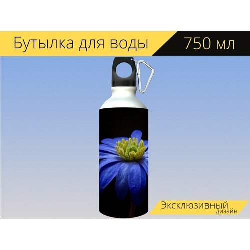 Бутылка фляга для воды "Цветок, анемон, лепестки" 750 мл. с карабином и принтом