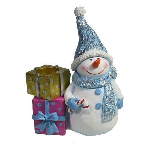 Снеговик с подарками голубой L11,5 W6 H14 см (полистоун) В заказе : 1 шт