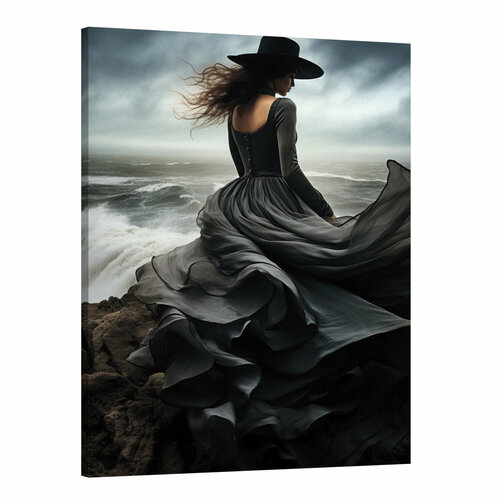 Интерьерная картина 50х70 "Девушка в шляпе на море"