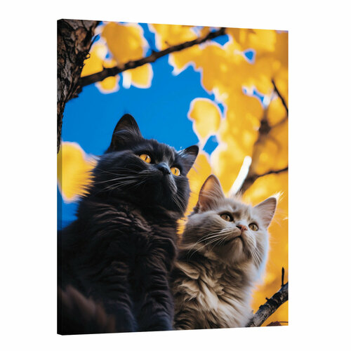 Интерьерная картина 50х70 "Синие коты в осени"