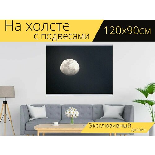 Картина на холсте "Восход луны, луна, шимога" с подвесами 120х90 см. для интерьера