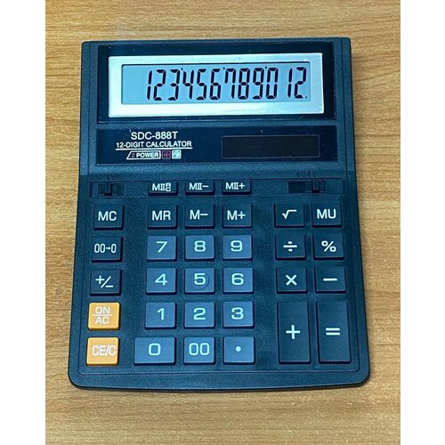 Калькулятор настольный Полноразмерный SDС-888T, 12 разрядный, черный, 15х19,4 см