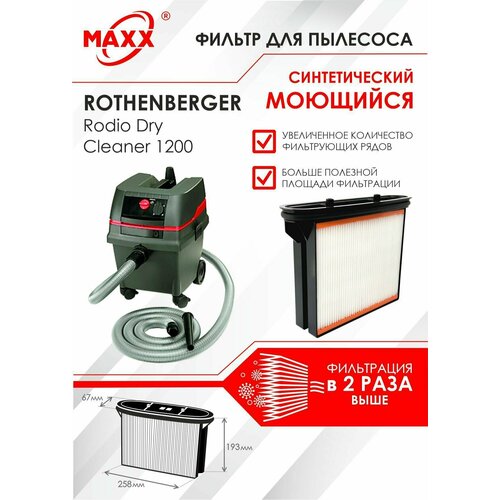 Фильтр складчатый синтетический, моющийся для пылесоса Rothenberger Rodio Dry Cleaner 1200
