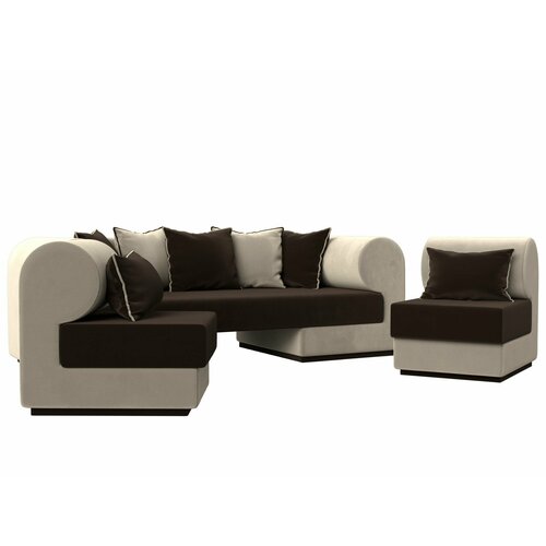 Набор Кипр-3 (диван, 2 кресла), Микровельвет коричневый и бежевый