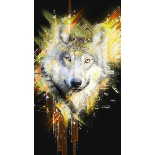 Картина на холсте 60x110 LinxOne "Волк, морда, хищник, арт, вертикальный" интерьерная для дома / на стену / на кухню / с подрамником