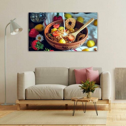 Картина на холсте 60x110 LinxOne "Еда мюсли хлопья ягоды" интерьерная для дома / на стену / на кухню / с подрамником