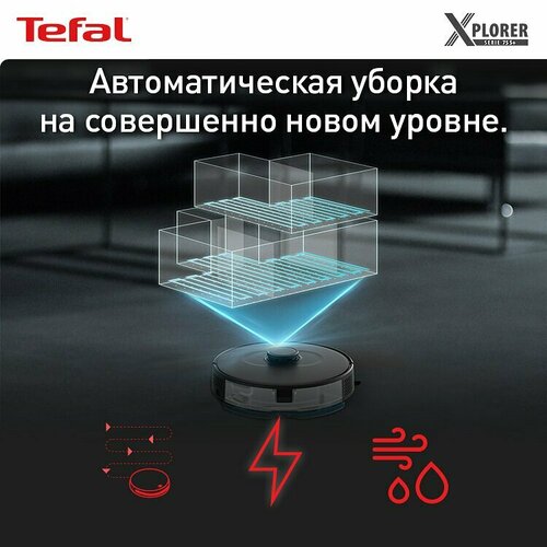 Робот пылесос Tefal X-plorer Serie 75 S RG8575WH работает с Алисой, с сухой и влажной уборкой, до 2 ч, черный