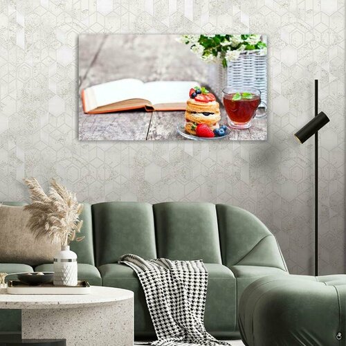 Картина на холсте 60x110 LinxOne "Мята автрак книга клубника" интерьерная для дома / на стену / на кухню / с подрамником