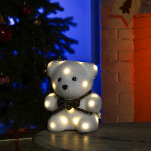 Светодиодная фигура «Медведь с бантиком» 12 × 20 × 7 см, флок, батарейки CR2032х2 (не в комплекте), свечение тёплое белое (комплект из 2 шт)