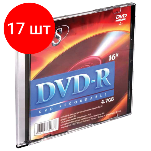 Комплект 17 шт, Диск DVD-R VS, 4.7 Gb, 16x, Slim Case, VSDVDRSL01