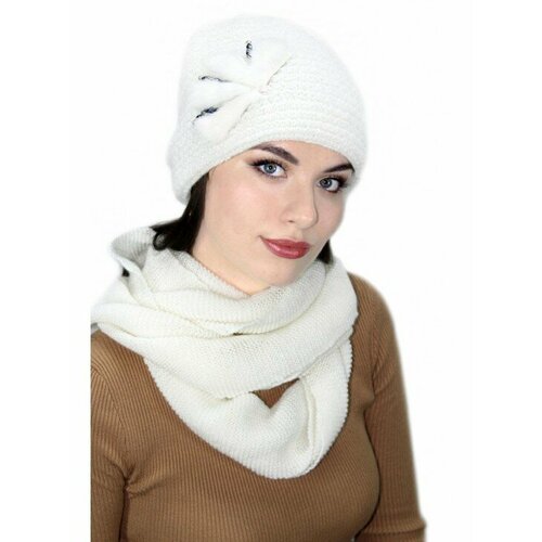 Шапка Lemmex Комплект "Месея" шарф, размер 55-56, белый