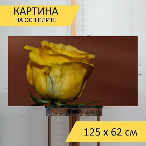 Картина на ОСП 125х62 см. "Роза, желтый, желтая роза" горизонтальная, для интерьера, с креплениями