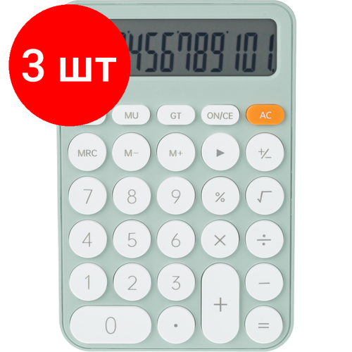 Комплект 3 штук, Калькулятор настольный комп. Deli EM124, 12-р, батар, 158х105мм, зеленый